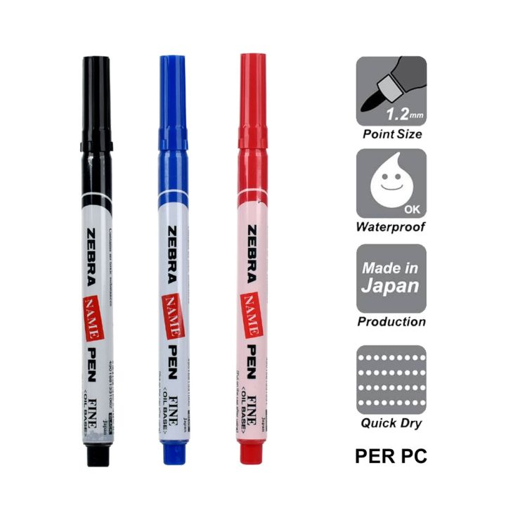 Zebra Name Pen / Oil Base Marker Pen - Fine ( Black / Blue / Red / Oil ...