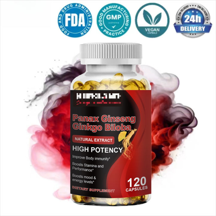 KIRK-LAND Panax Ginseng & Ginkgo Biloba Capsules 700mg with Ashwagandha ...