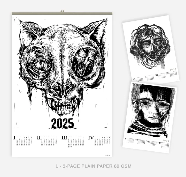 3 PAGES UNIQUE 2025 CALENDAR WITH ARTWORKS BY POWSA, D.I.Y., LIMITED ...