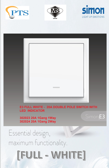 SIMON E3 SERIES - 20A 1Gang 1WAY & 2WAY Double Pole Switch with LED ...