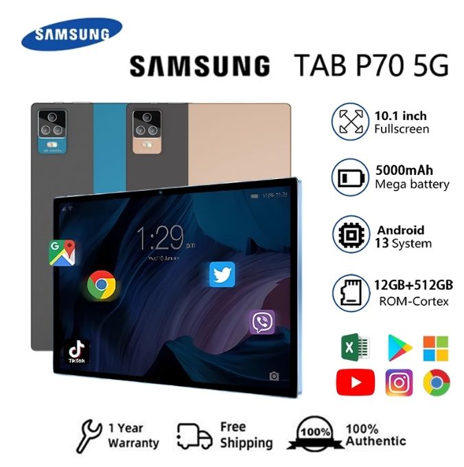 แท็บเล็ต Samsung Tab P70 5G ดั้งเดิม 12 + 512GB ยี่ห้อ 10 นิ้วแท็บเล็ตออนไลน์ทั่วโลก 12 หลัก 4G ...