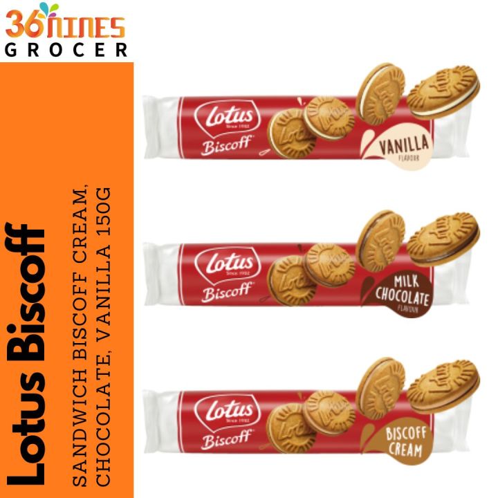 Lotus Biscoff Sandwich Vanilla/Chocolate/Biscoff Cream Flavour 150g ...