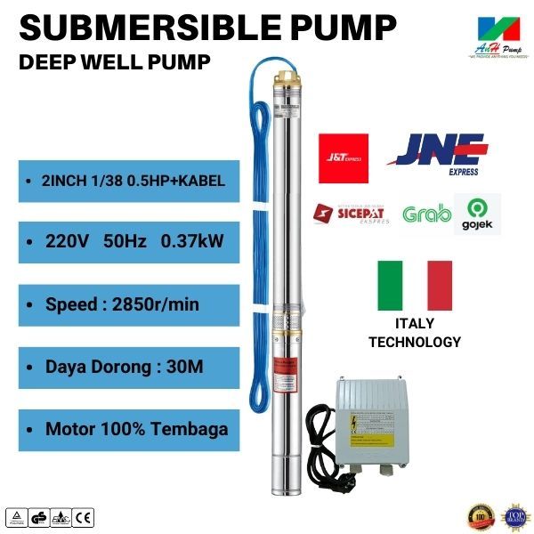 POMPA SUBMERSIBLE 2 INCH 1/38 - 0.5HP + KABEL 30 METER - ANH PUMP ...