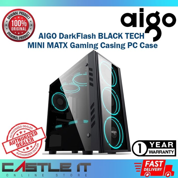 ♪AIGO DarkFlash BLACK TECH MINI MATX Gaming Casing PC Case RGB ARGB ...