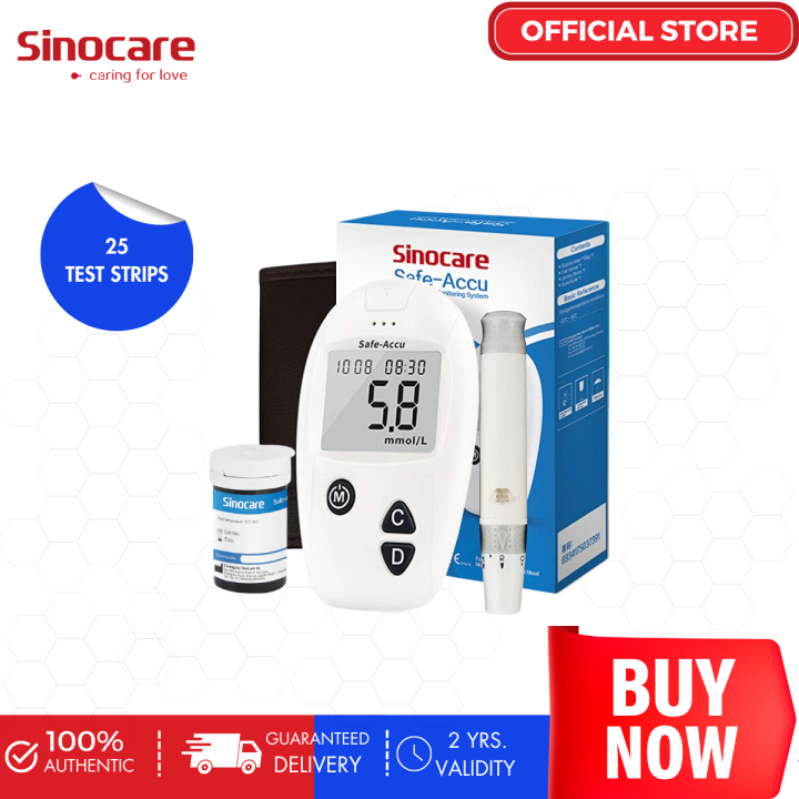 Sinocare Safe-Accu Glucometer with 25pcs Blood Glucose Test Strips and ...
