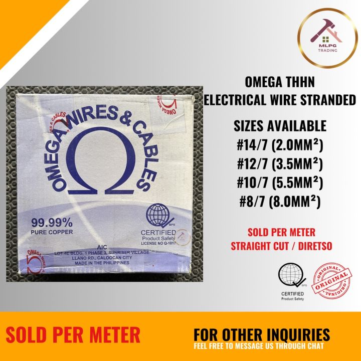 (PER METER) Omega THHN (STRANDED WIRE) #14(2.0mm²) #12(3.5mm²) #10(5 ...