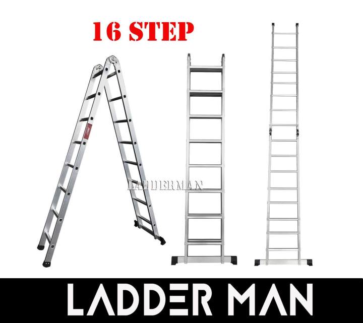 16 STEP ALUMINIUM TWO WAY MULTIPURPOSE LADDER | Lazada