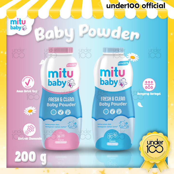 Under100 Mitu Baby Powder Fresh & Clean 200g | Classic | Floral | Bedak ...
