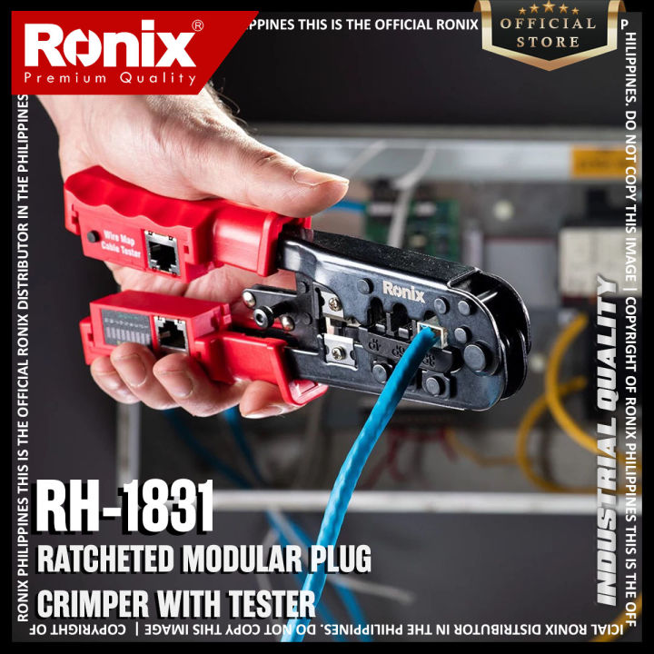 Ronix RH-1831 Ratcheted Modular Plug Crimper with tester used to crimp ...