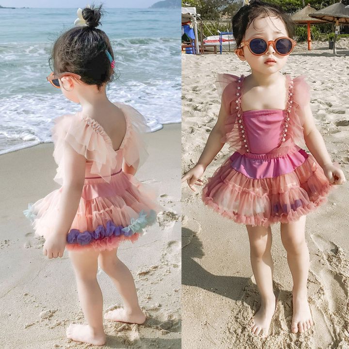 Bathing Girl Kids Baby Ruffled Swimsuit Bikini Toddler Pearl Beach ...