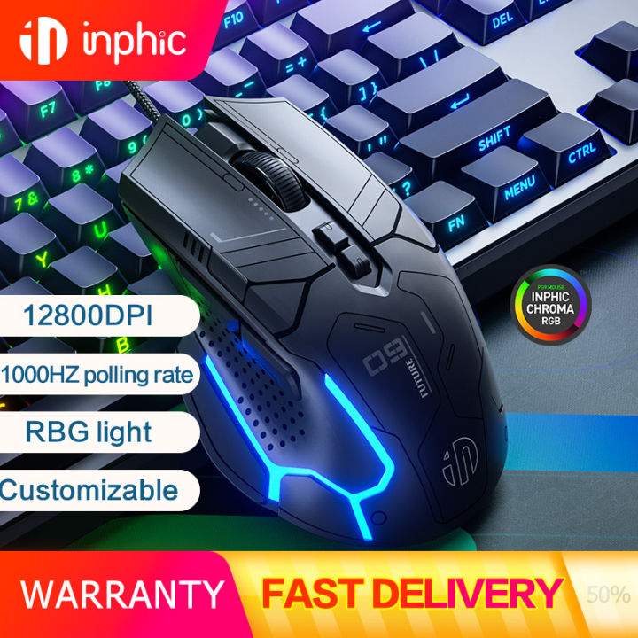 INPHIC PG9 RGB Wired Gaming Mouse 12800DPI 75g Lightweight Gamer Mouse ...