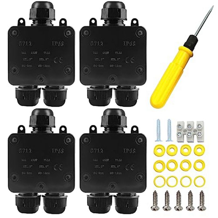 (XACN) 4Pcs Waterproof Junction Box IP68 External Waterproof 3 Way ...