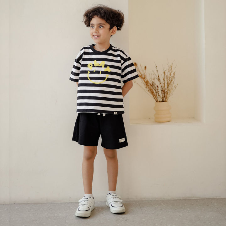 PEEWEE Kaos anak stripe Kids Set striped garis salur set smiley anak ...