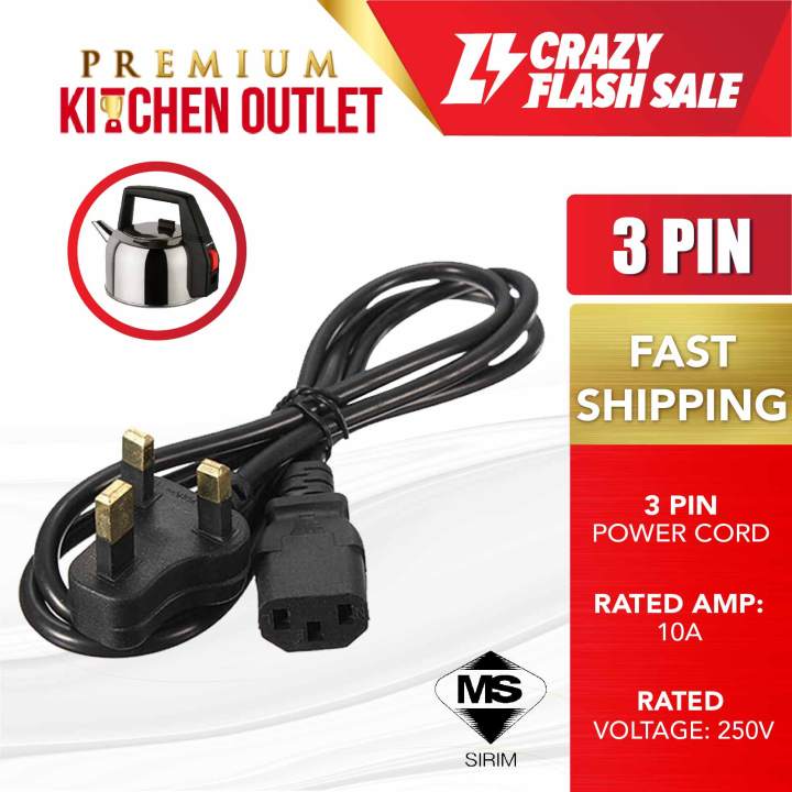 Power Cord 3 Pin Kettle Cable Plug 10A Fuse Wayar Kettle | Lazada