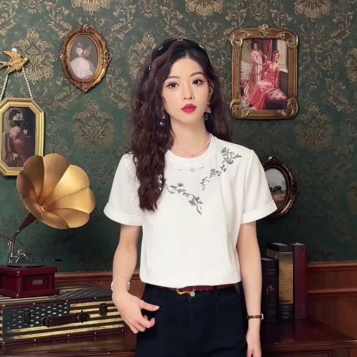 เสื้อยืดคออุตสาหกรรมหนักกลมจีนใหม่ HZM 2024เสื้อยืดเบสิก | Lazada.co.th