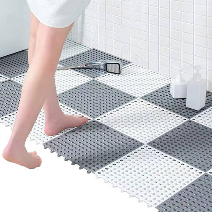 DIY PVC Splicable Shower Floor Tiles Drainage Mat Anti Slip Soft Rubber ...