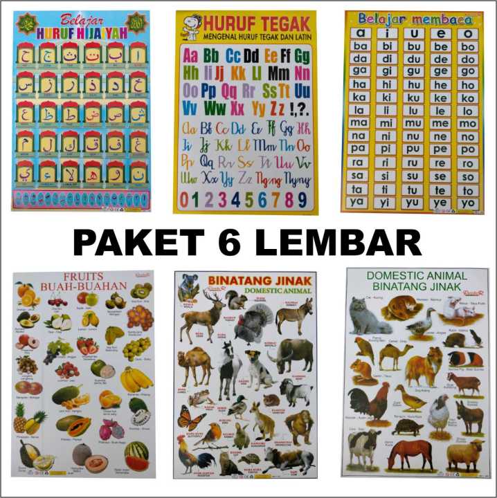Paket Poster Edukasi anak poster membaca alat peraga poster hewan poster buah ABCD huruf ...