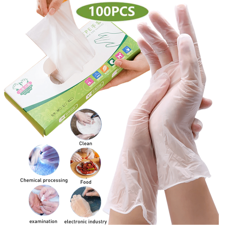 100Pcs Latex Gloves Kitchen TPE Disposable Gloves Transparent ...