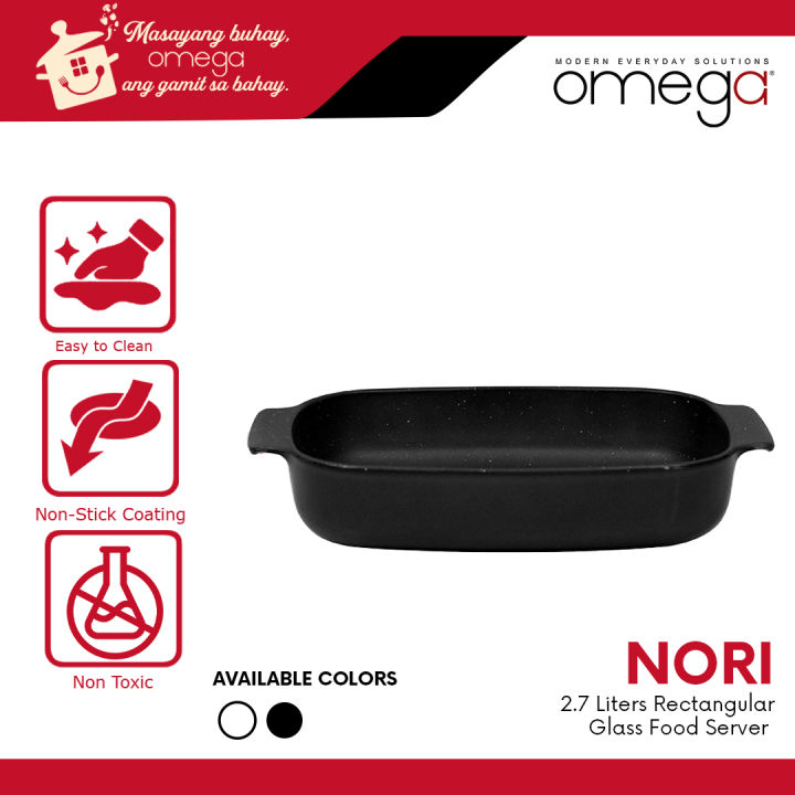 Omega Nori Rectangular Glass Food Server 2.7 Liters Black / White with ...