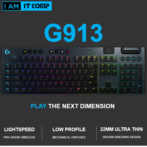 Logitech G913 Lightspeed Ultrathin Wireless RGB Mechanical Gaming ...