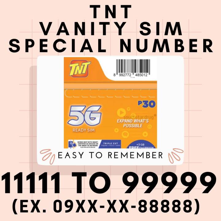 (ex. 09XX-XX-88888) TNT Vanity Sim/Special Number Tricut 5G | Lazada PH