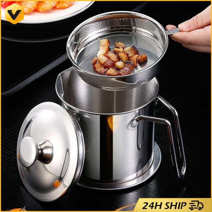 1.3L Oil Strainer Pot Cooking Oil Storage Grease Filter Separator and ...