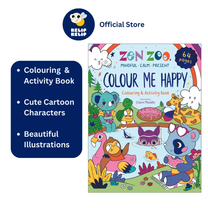 Zen Zoo Animals Happy Colouring Book for Kids with Activities 64 Pages ...