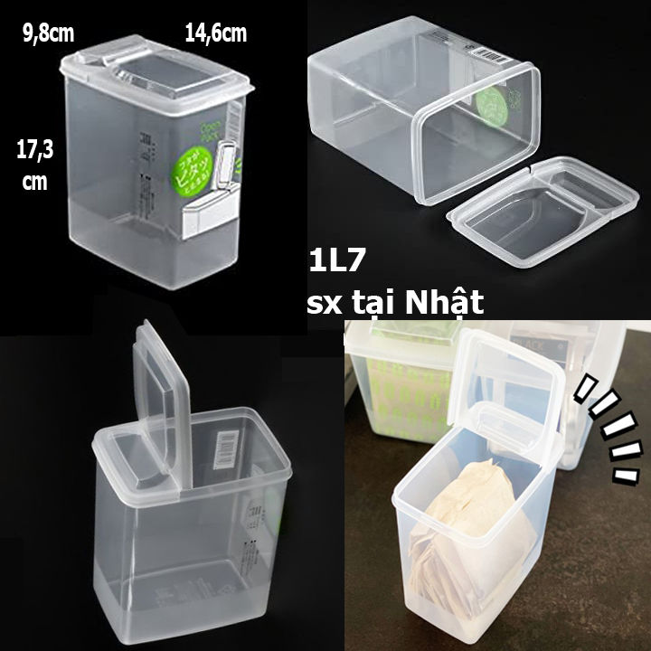 hộp nhựa đựng thực phẩm nắp mở đứng vuông góc 1L7; 14,6x9,8cm cao 17 ...