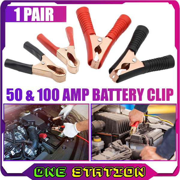 50A 100A Red + Black 90mm Copper Coated Car Alligator Clips Battery ...