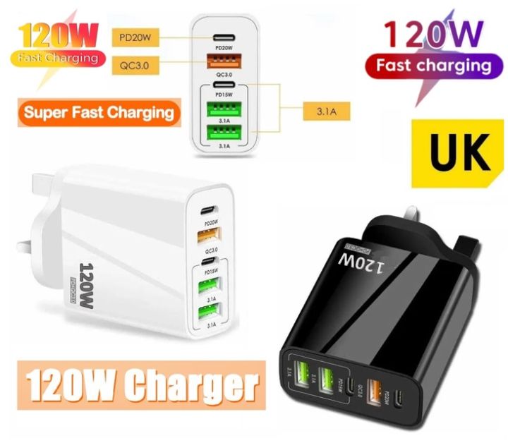 120w Fast Charger 5USB QC3.0 + PD Port Fast Charging Adapter | Lazada