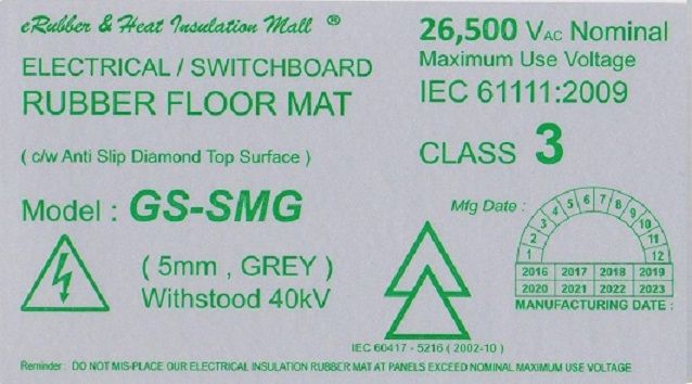 GS-SMG, Electrical Insulation Rubber Mat, RoHS 2, IEC61111:2009 CLASS 3 ...