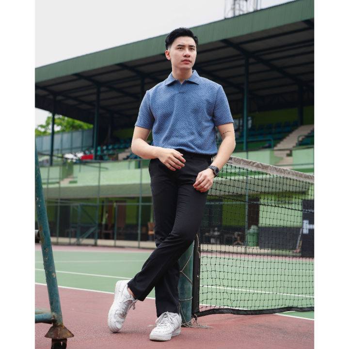 Okinawa Polo Shirt Diamond in Steel Blue – Polo Knit Diamond Pria ...