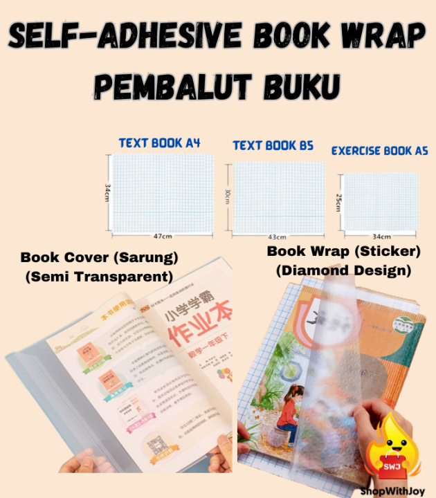 【ShopWithJoy】Self Adhesive Book Cover Wrapping Exercise Book Wrapper ...