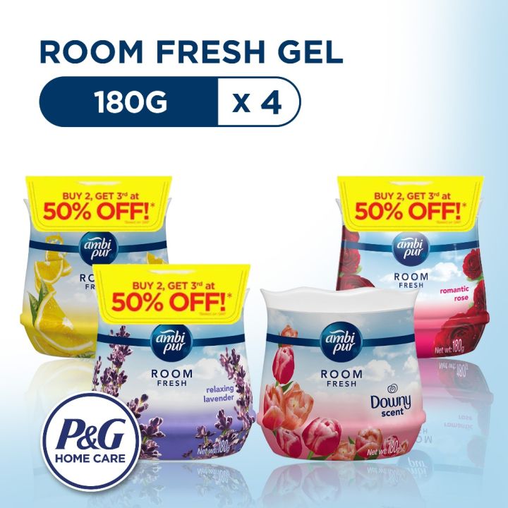 Ambi Pur Air Freshener Lavender Downy Refreshing Lemon Romantic Rose 180g Room Fresh Gel x 4 ...
