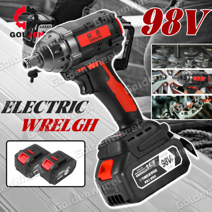 98V Cordless Impact Wrench-Electric Brushless Wrench Baterai Charger Pembuka Baut Buka Baut ...