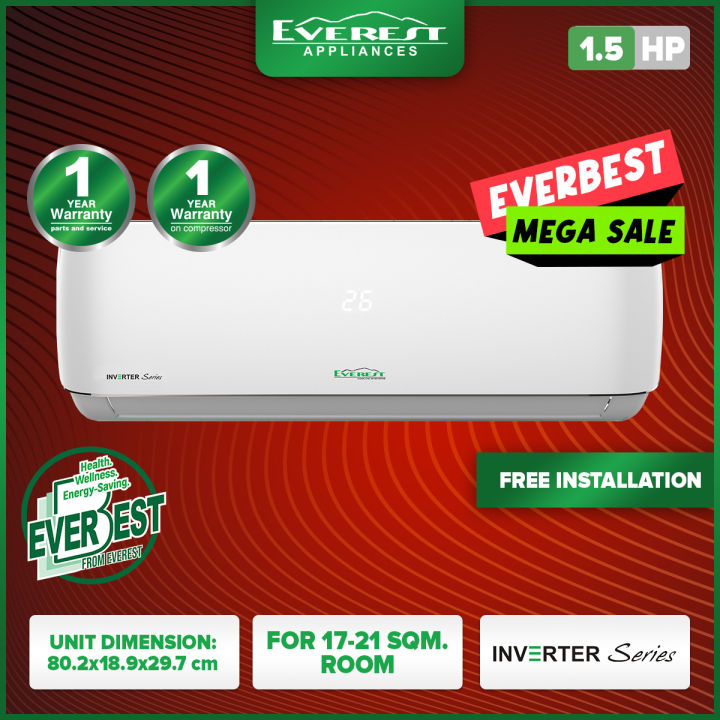 EVEREST Split Type Wall Mounted Inverter Aircon with Remote Control 1.5 ...