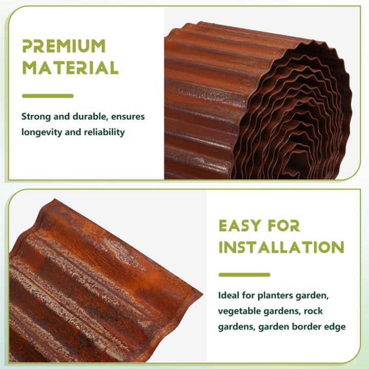 6 Inch X 20 FT Lawn Edging Borders Corrugated Galvanized Garden Edging ...