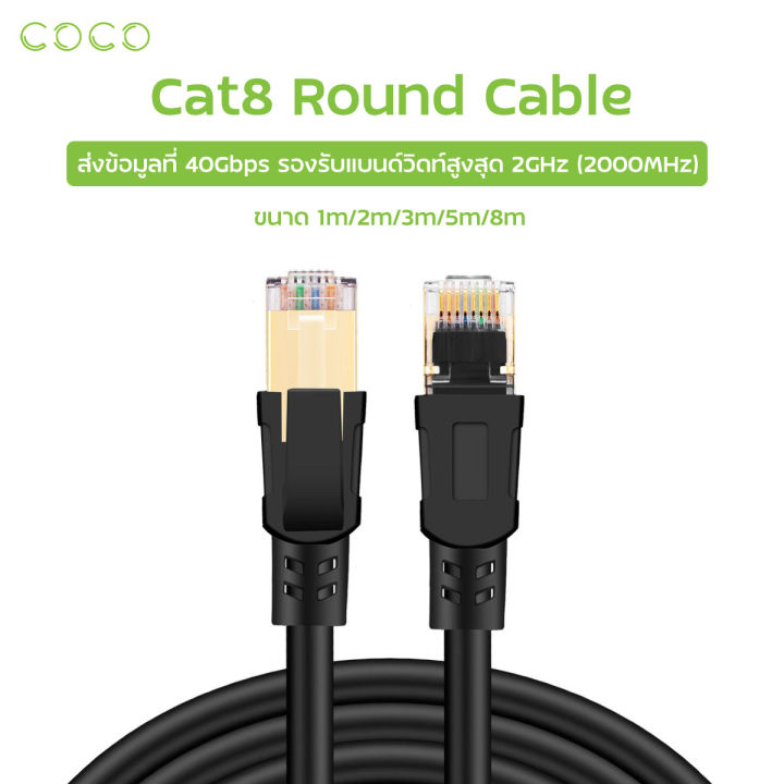 สายแลน Lan CAT8 สายกลม 1m/2m/3m/5m/8m/10m/20m/25m/30m Cat8 สายเคเบิลเครือ RJ45 8P8C Network ...