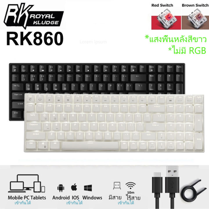 RK860/RK100 KEYBOARD MECHANICAL BROWN/ RED SWITCH แบบ 100 KEY แป้นพิมพ์ ...