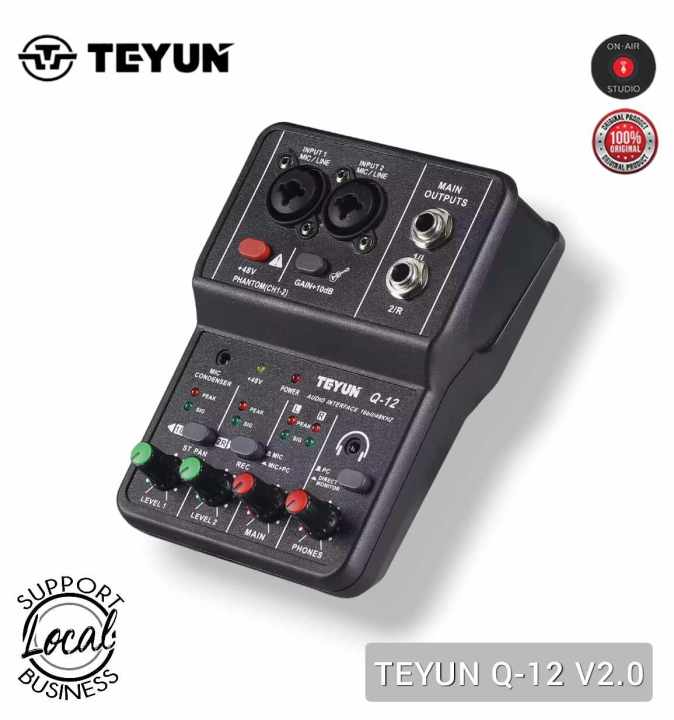TEYUN Q-12 V2.0 Audio Interface 16bit/48khz Sound Card 48V Phantom ...