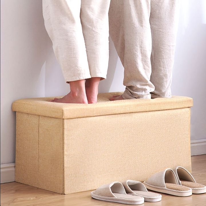 XL 76 x 38 x 38cm Collapsible Storage Stool Box Folding Ottoman Bench ...