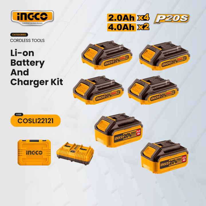 Ingco 20V P20S Lithium-Ion Battery and Charger Kit COSLI230701 ICPT ...