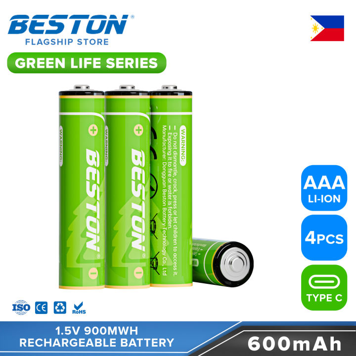Beston Green Life Series AAA Li-ion 1.5V 900mWh 600mAh Rechargeable ...