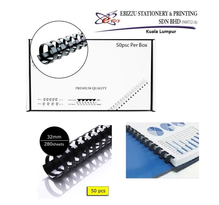 M-Bind Plastic Binding Comb - 32mm x 21 Ring, 50pcs/box, Black | Lazada