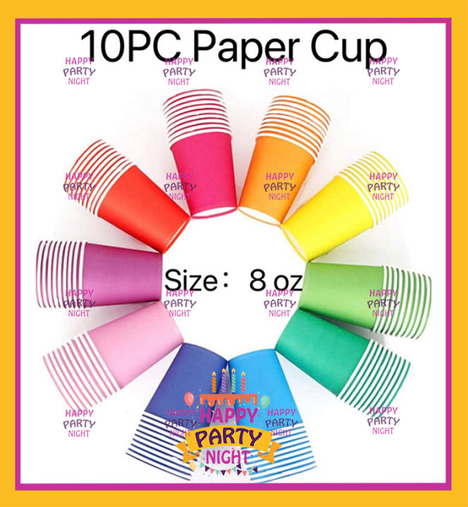 Happy Party Night Plain 8oz Paper Cup 10 pcs 1 pack Party Table Wear ...