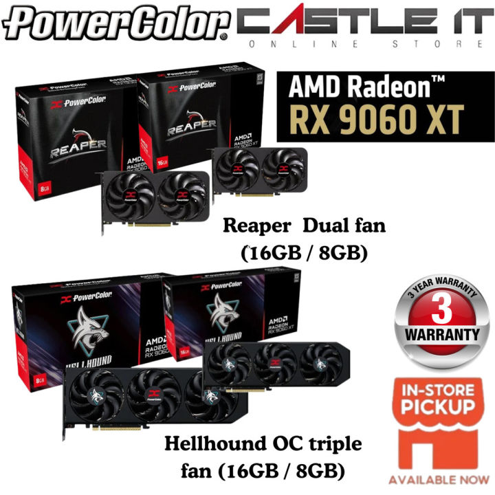 PowerColor Radeon RX 9060 XT Hellhound Reaper 8GB 16GB GDDR6 Gaming GPU ...