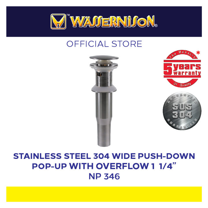Wassernison Stainless Steel 304 Wide Push-Down Pop-Up 1 1/4" With ...