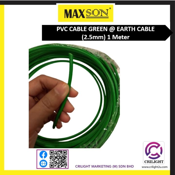 PVC Cable @ EARTH CABLE (GREEN) 1 METER x 2.5mm x 1c untuk Pagar ...