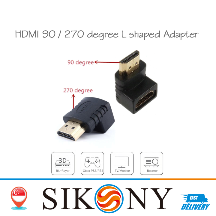 90 Degree / 270 Degree HDMI L SHAPED ADAPTER Male to Female Right Angle ...