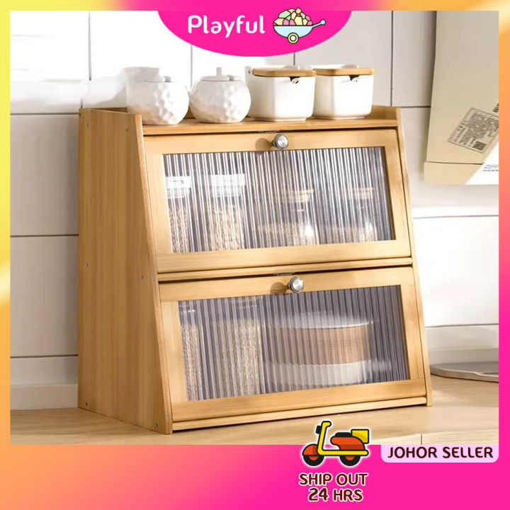 【PLAYFUL】Bamboo Cabinet Storage Coffee Table Rack Cabinet Dapur Kitchen ...